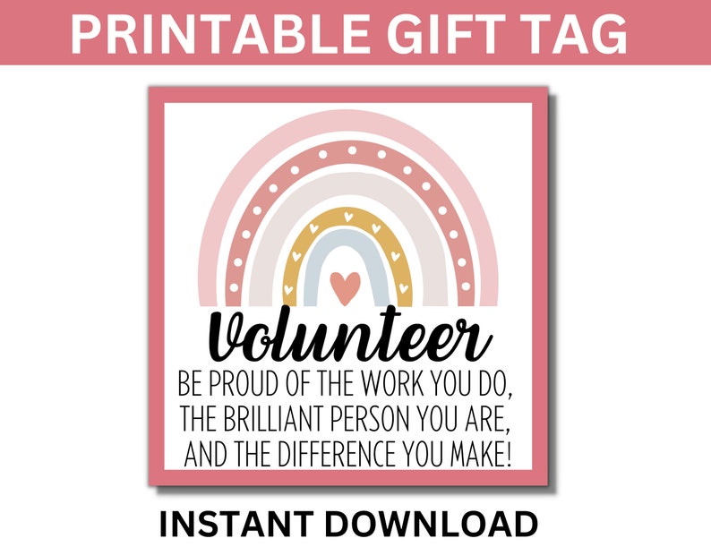 Volunteer Printable Gift Tag Volunteer Gift Volunteer - Etsy