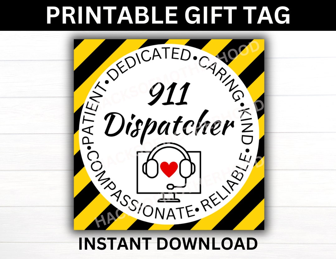 911 Dispatcher Week Printable Gift Tag, Public Safety ...