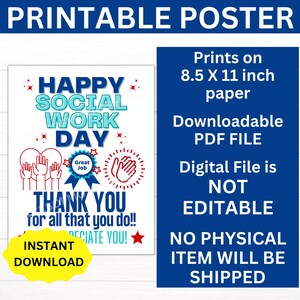 Social Work Day Printable Poster, Happy Social Work Day Sign, Social ...
