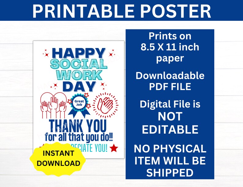 Social Work Day Printable Poster, Happy Social Work Day Sign, Social ...