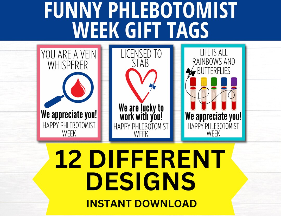 Funny Phlebotomist Week Printable Gift Tags, Happy Phlebotomy Week Sign ...