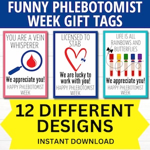 Funny Phlebotomist Week Printable Gift Tags, Happy Phlebotomy Week Sign ...
