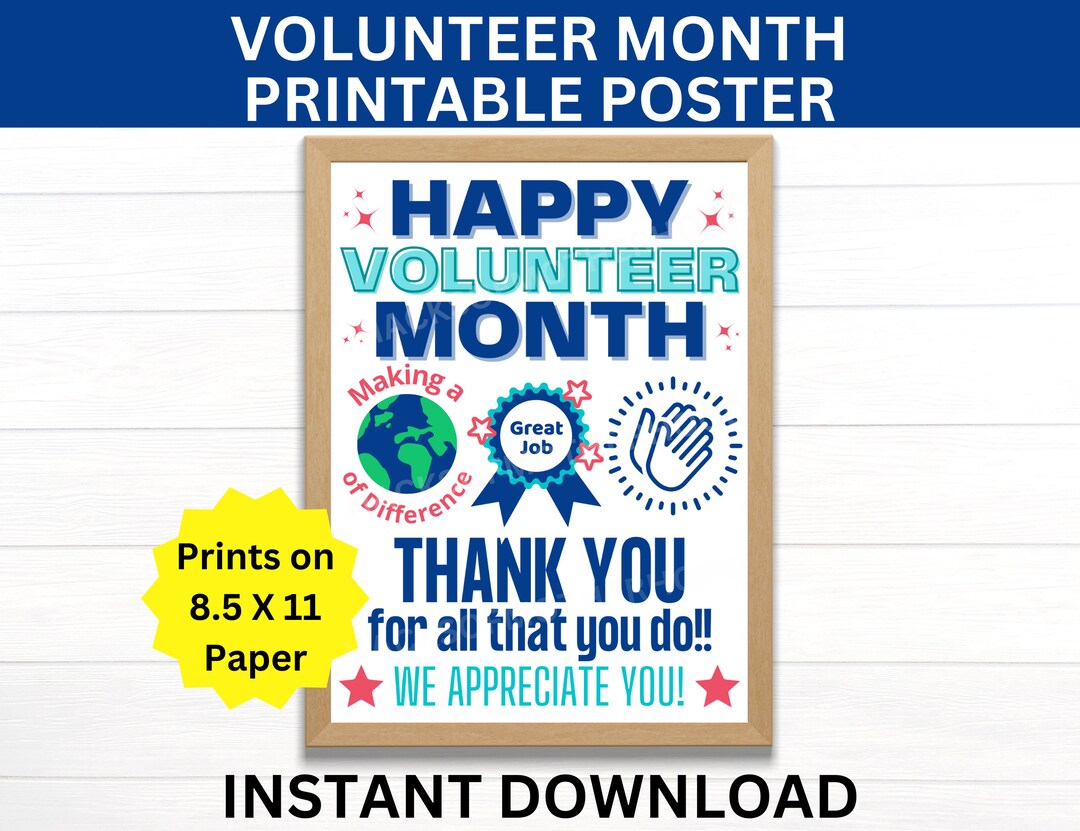 Volunteer Month Printable Poster, Happy Volunteer Month Sign, Volunteer ...