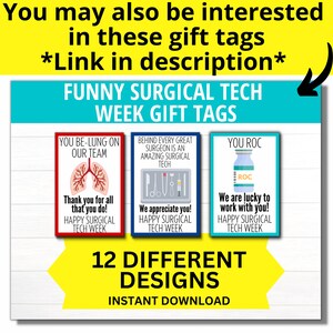 Surgical Scrub Tech Printable Gift Tags, Happy Surgical Scrub Tech Week ...