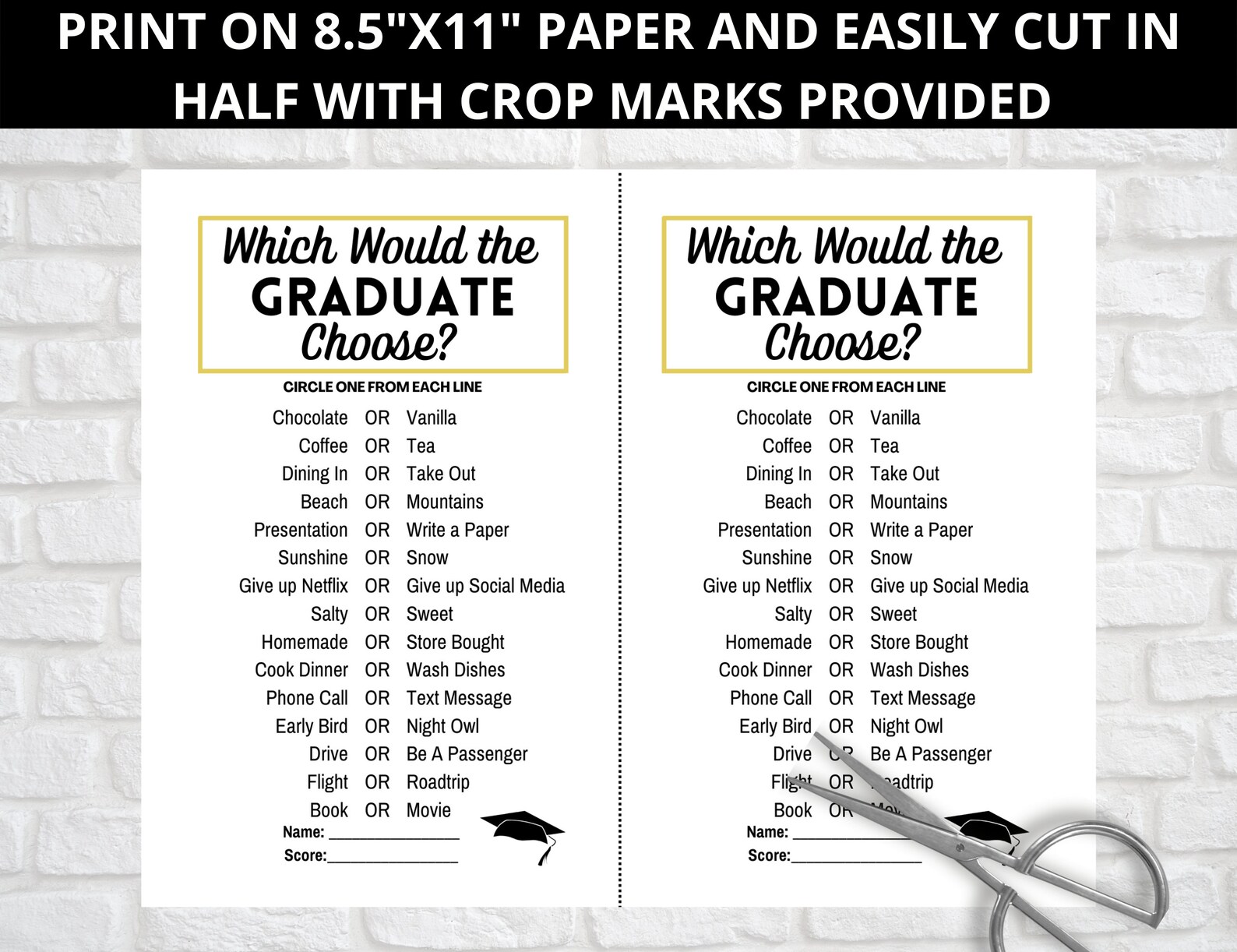 Graduation Party Game Printable Graduate This or That Game - Etsy