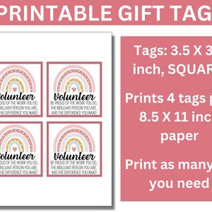 Volunteer Printable Gift Tag, Volunteer Gift, Volunteer Appreciation ...