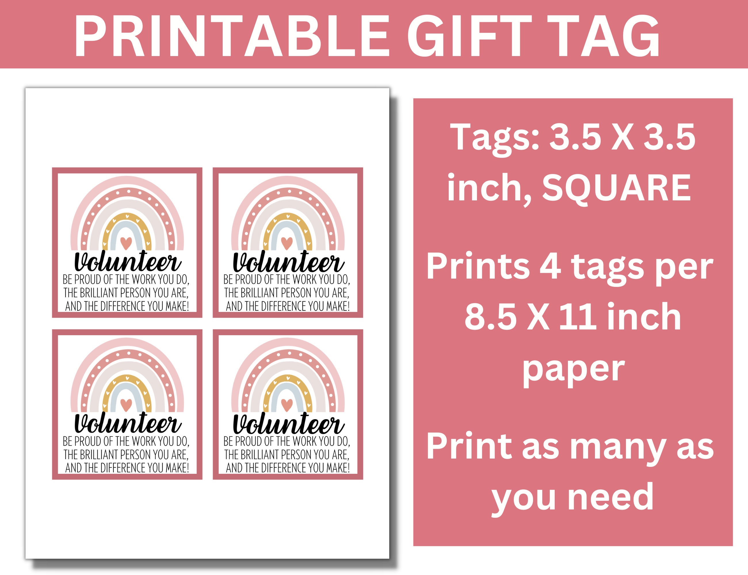 Volunteer Printable Gift Tag, Volunteer Gift, Volunteer Appreciation ...