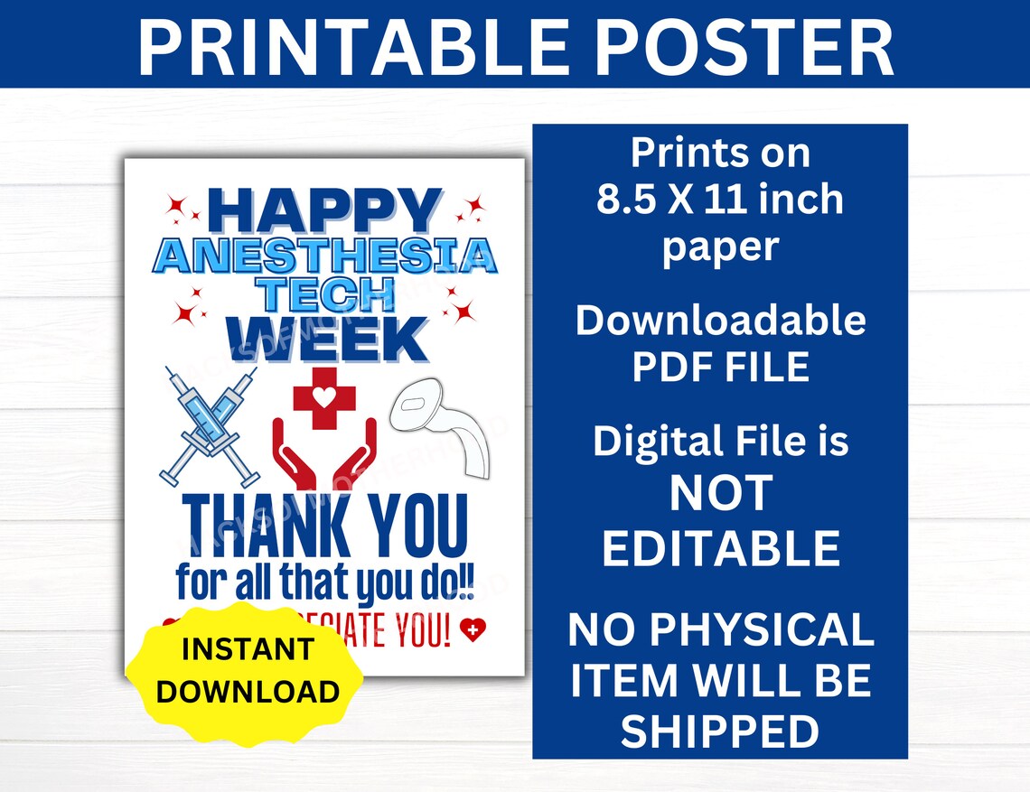 Anesthesia Tech Week Printable Bundle, Anesthesia Technician Week Sign ...