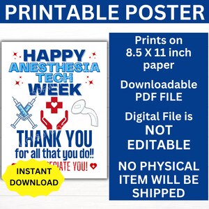Anesthesia Tech Week Printable Bundle, Anesthesia Technician Week Sign ...