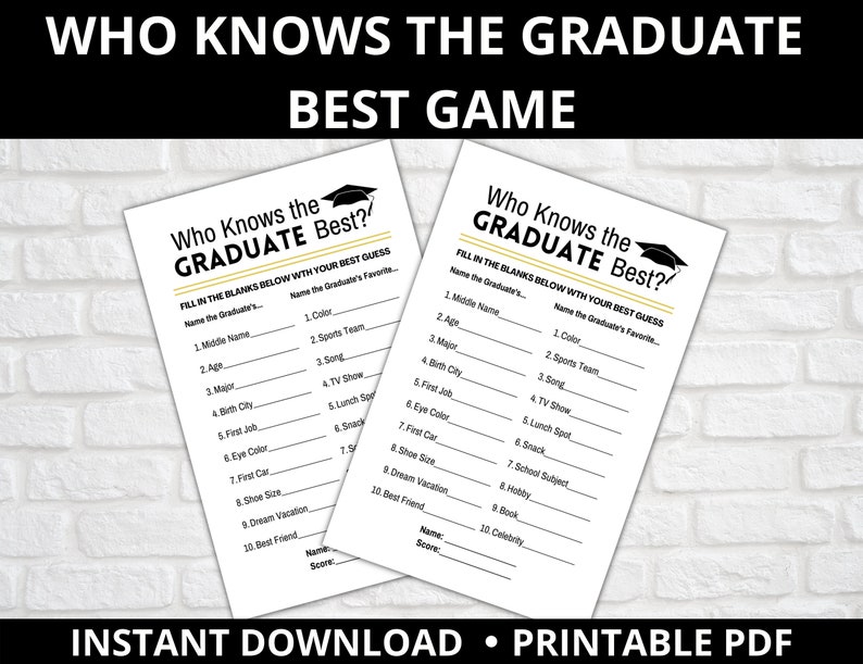 Graduation Party Game Printable College Graduate High School | Etsy