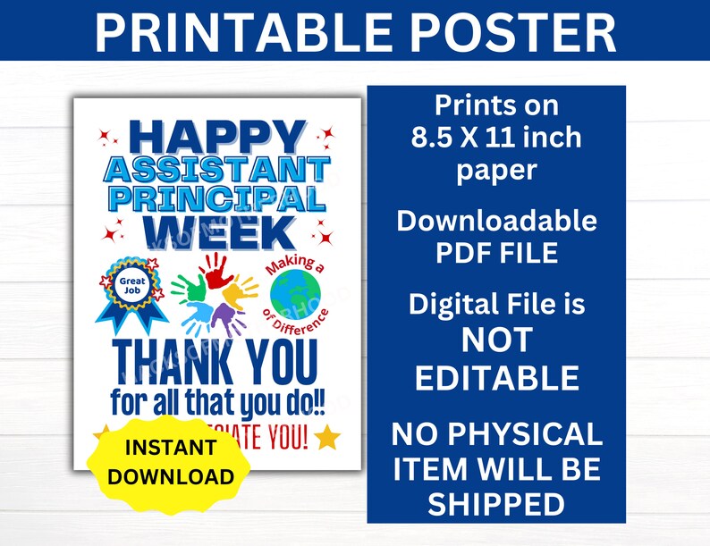 Assistant Principal Week Printable Poster, Assistant Principal Week ...