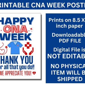 Certified Nursing Assistant Week Printable Poster, CNA Week Sign, CNA ...