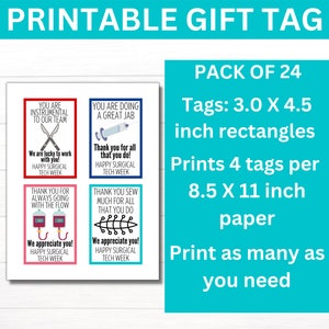 Surgical Scrub Tech Printable Gift Tag Bundle, Surgical Tech Week ...