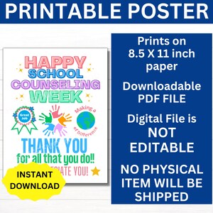 Happy School Counseling Week Printable Poster, School Counselor Week ...