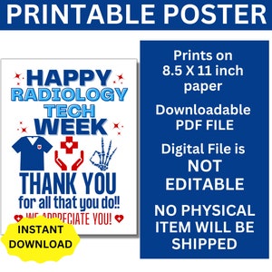 Rad Tech Week Printable Poster, Radiologic Tech Week Sign, Rad Tech ...