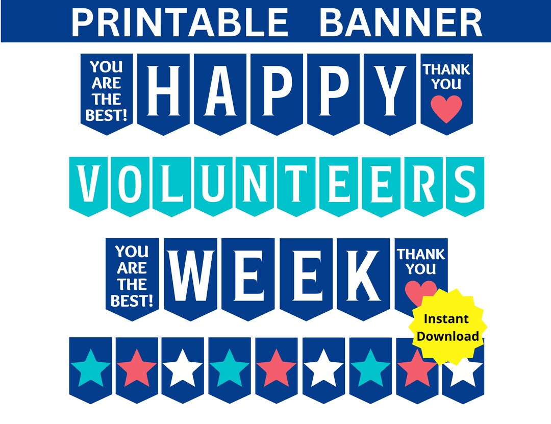 Volunteer Week Printable Banner, Happy Volunteer Week Sign, Volunteer ...
