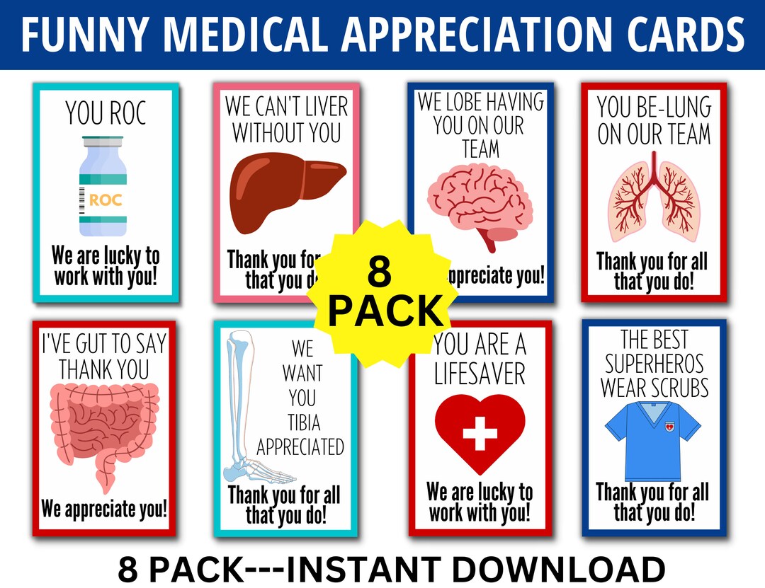 Funny Medical Appreciation Cards, 8 Pack Medical Pun Cards, Doctor ...