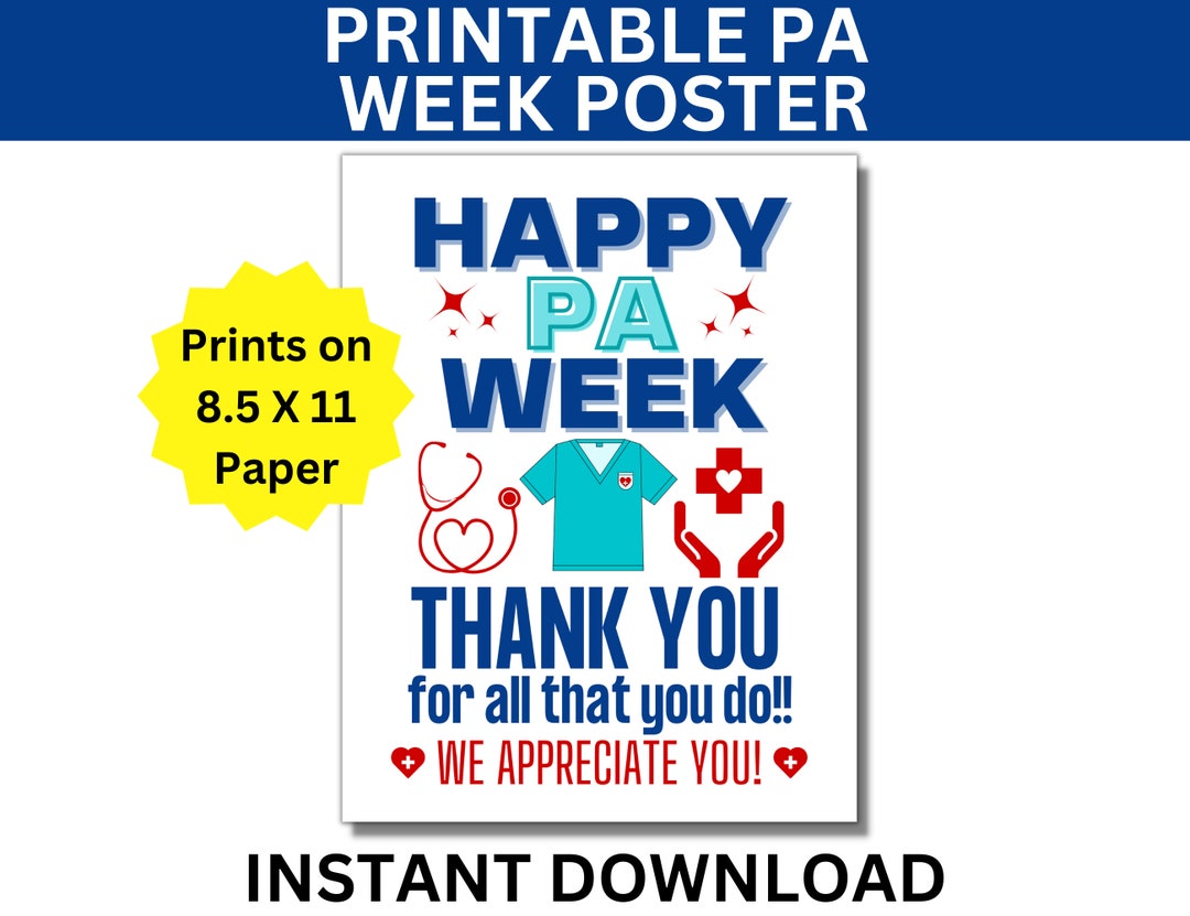 Physician Associate/physician Assistant Week Printable Poster, Happy PA ...