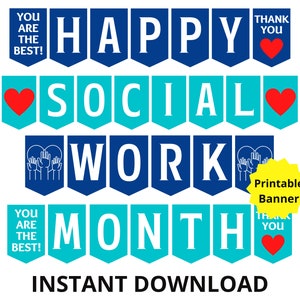 Social Work Month Printable Banner, Happy Social Work Month Sign ...