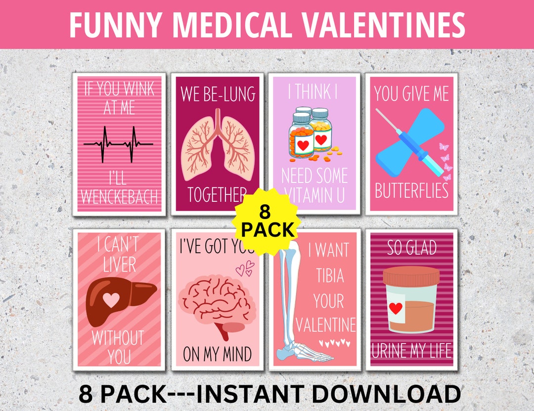 Funny Medical Valentine's Day Cards 8 Pack Medical Pun - Etsy