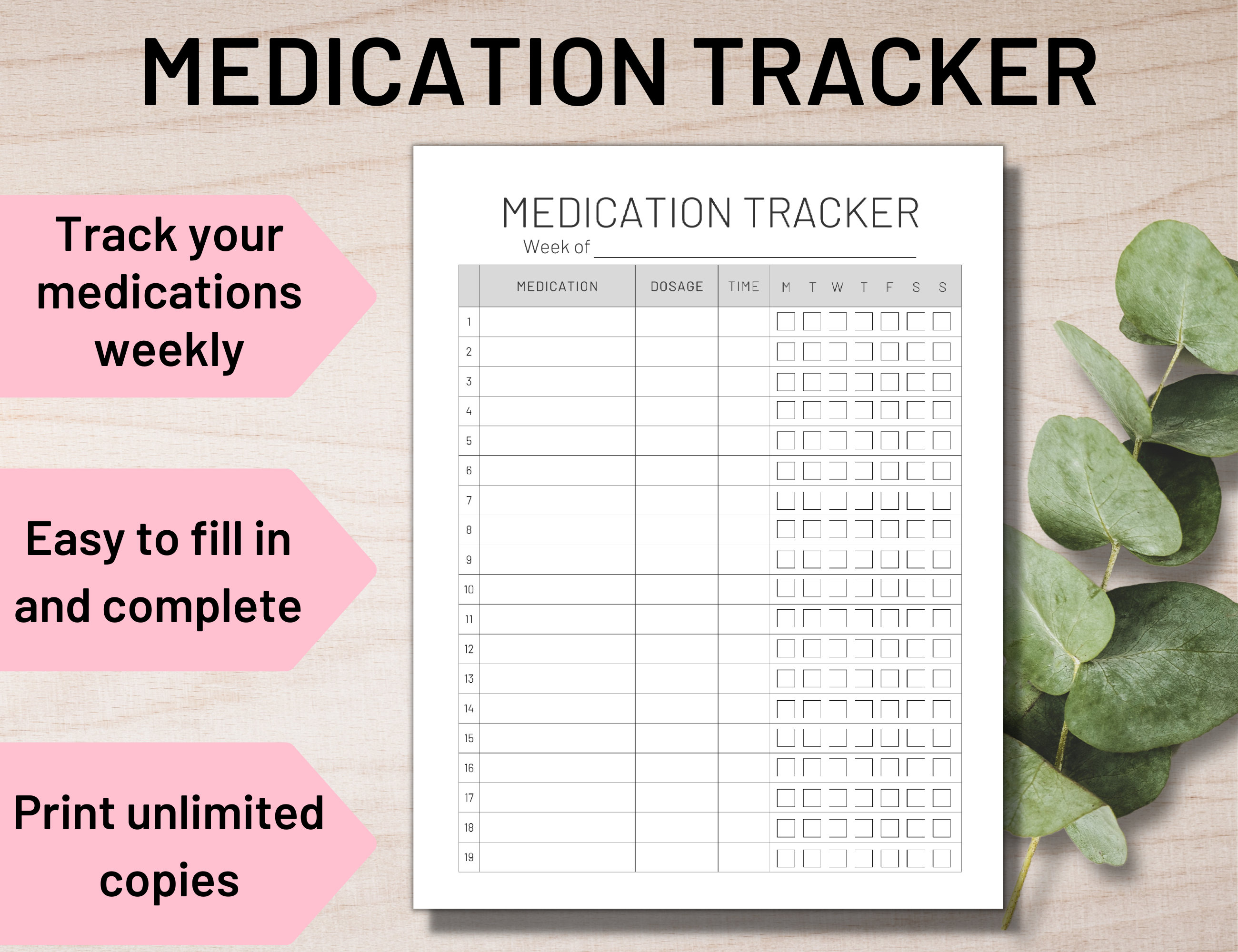 Medication Tracker Template Printable Weekly Medication - Etsy