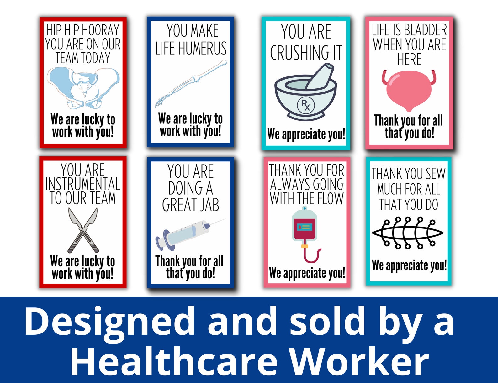 Funny Medical Appreciation Cards, 8 Pack Medical Pun Cards, Doctor ...