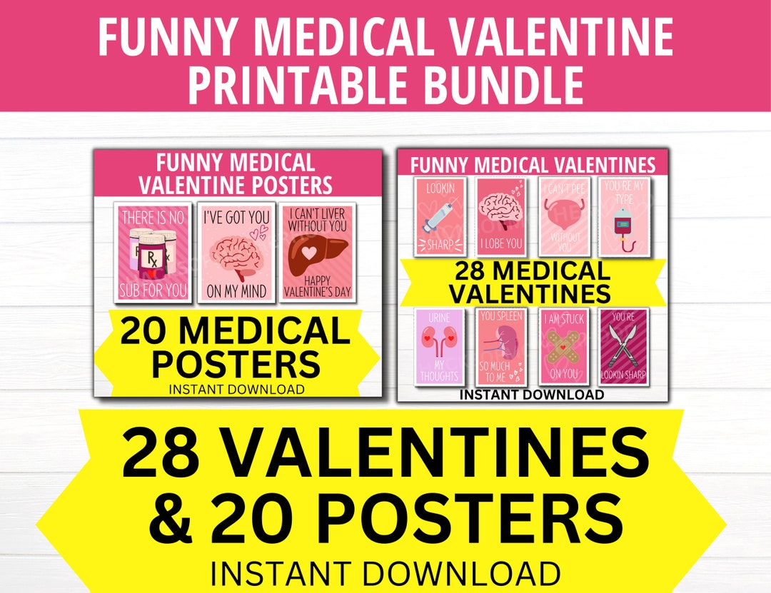 Funny Medical Valentine's Day Gift Tags and Poster Bundle, 28 Pack ...