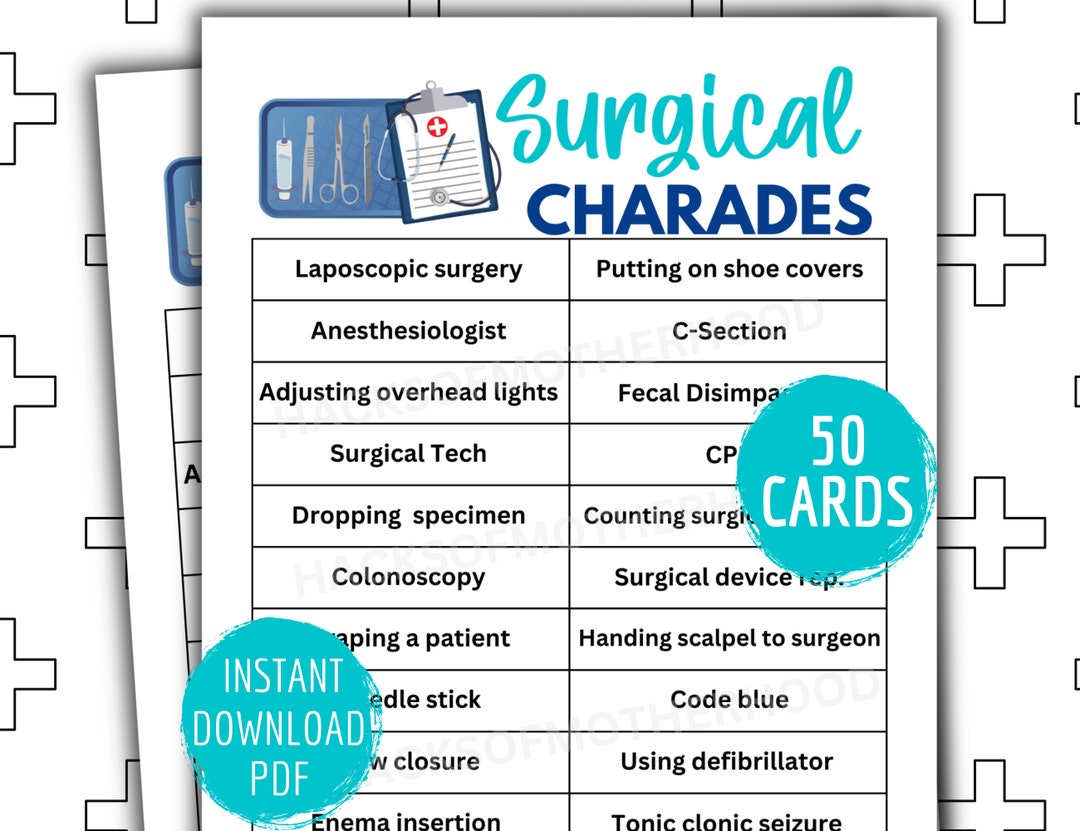 Surgical Charade Game, Medical Games, Hospital Party Game, Surgical ...