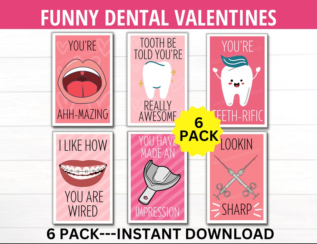 Dental Valentine's Day Cards, 6 Pack Funny Dental Pun Valentines ...