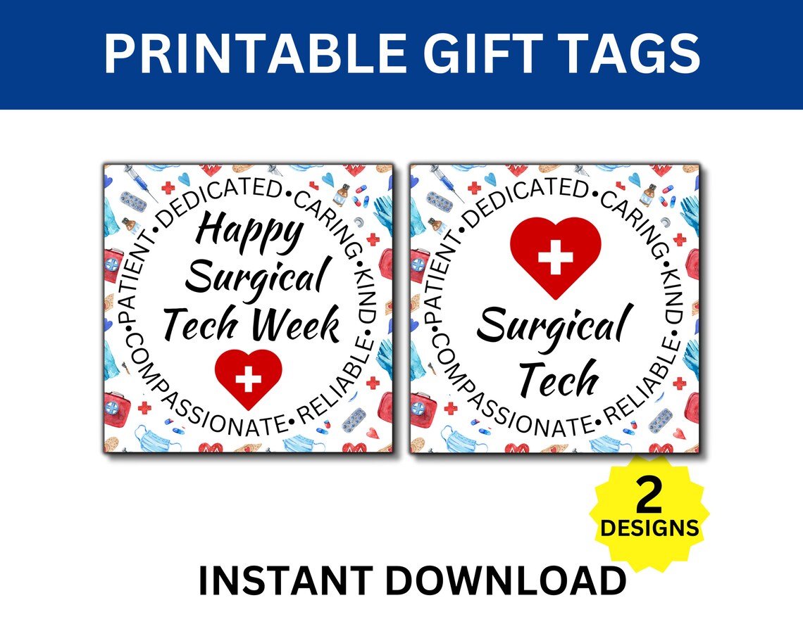 Surgical Scrub Tech Printable Gift Tags, Happy Surgical Scrub Tech Week ...