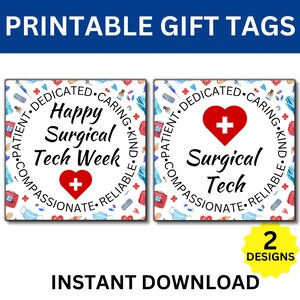 Surgical Scrub Tech Printable Gift Tags, Happy Surgical Scrub Tech Week ...