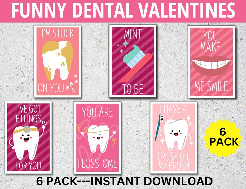 Dental Valentine's Day Cards 6 Pack Funny Dental Pun - Etsy
