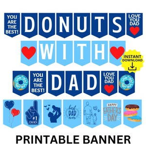 Donuts With Dad Printable Banner, Father's Day Kids Activity, Preschool ...