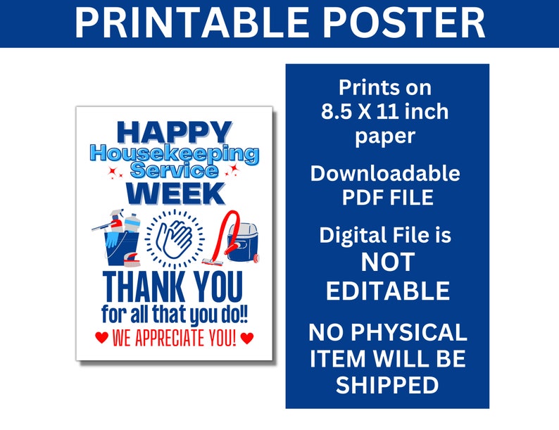 Happy Housekeeping Service Week Printable Bundle, Housekeeper Week Sign ...