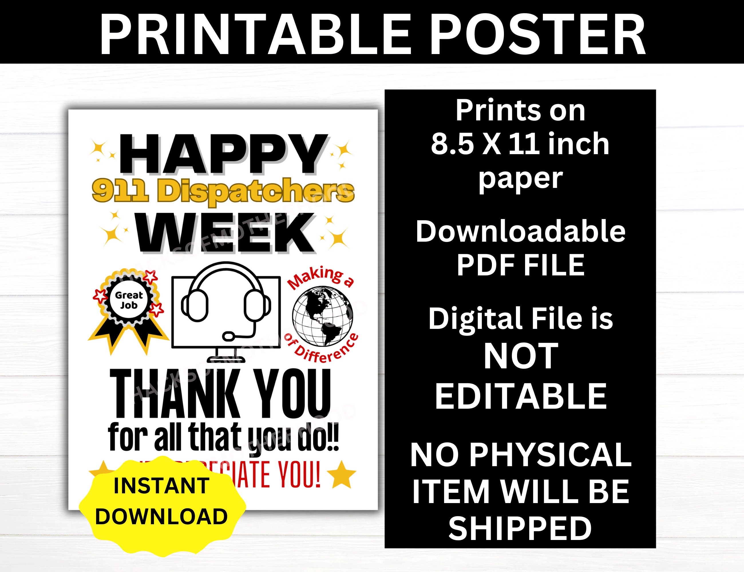 911 Dispatcher Week Printable Poster, Public Safety Telecommunications ...