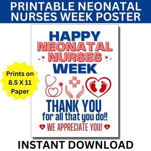 Neonatal Nurses Week Printable Poster, NICU Nurse Week Poster, Neonatal ...