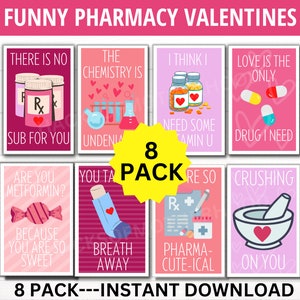 Funny Pharmacy Valentine's Day Cards, 8 Pack Pharmacy Pun Valentines ...