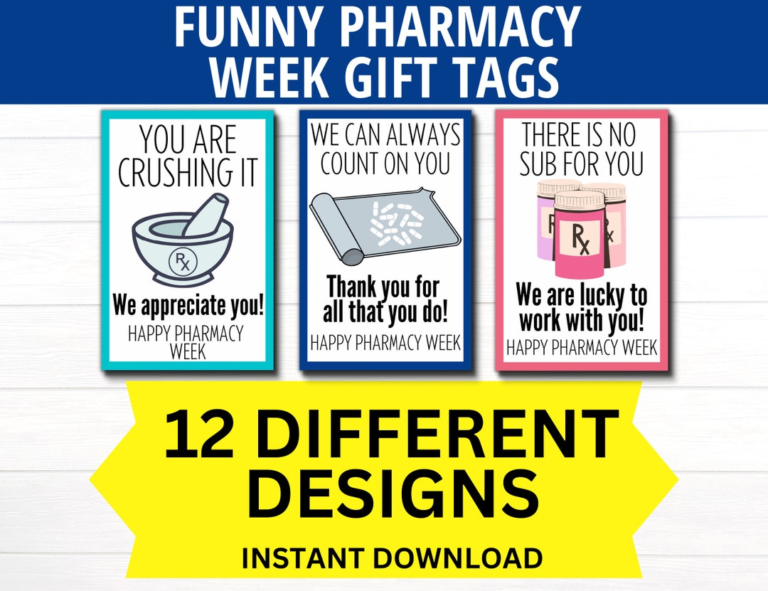 Pharmacy Week Funny Printable Gift Tags 12 Pack Bundle, Pharmacy Week ...