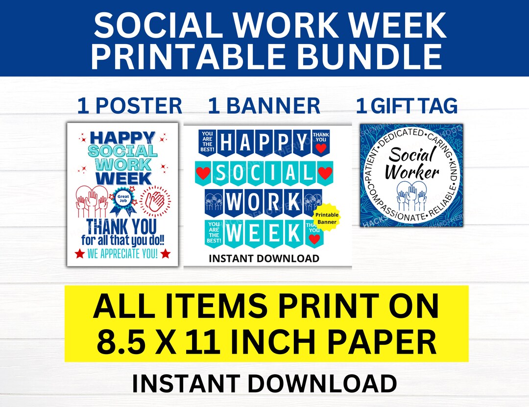 Social Work Week Printable Bundle, Happy Social Work Week Sign, School ...