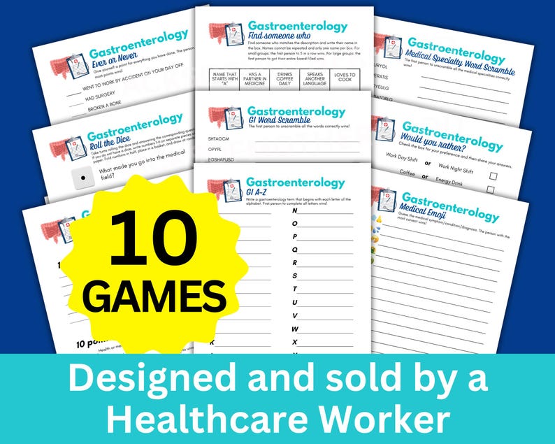 GI Game Bundle Printable Gastroenterology Week GI Nurse Gift GI Doctor ...