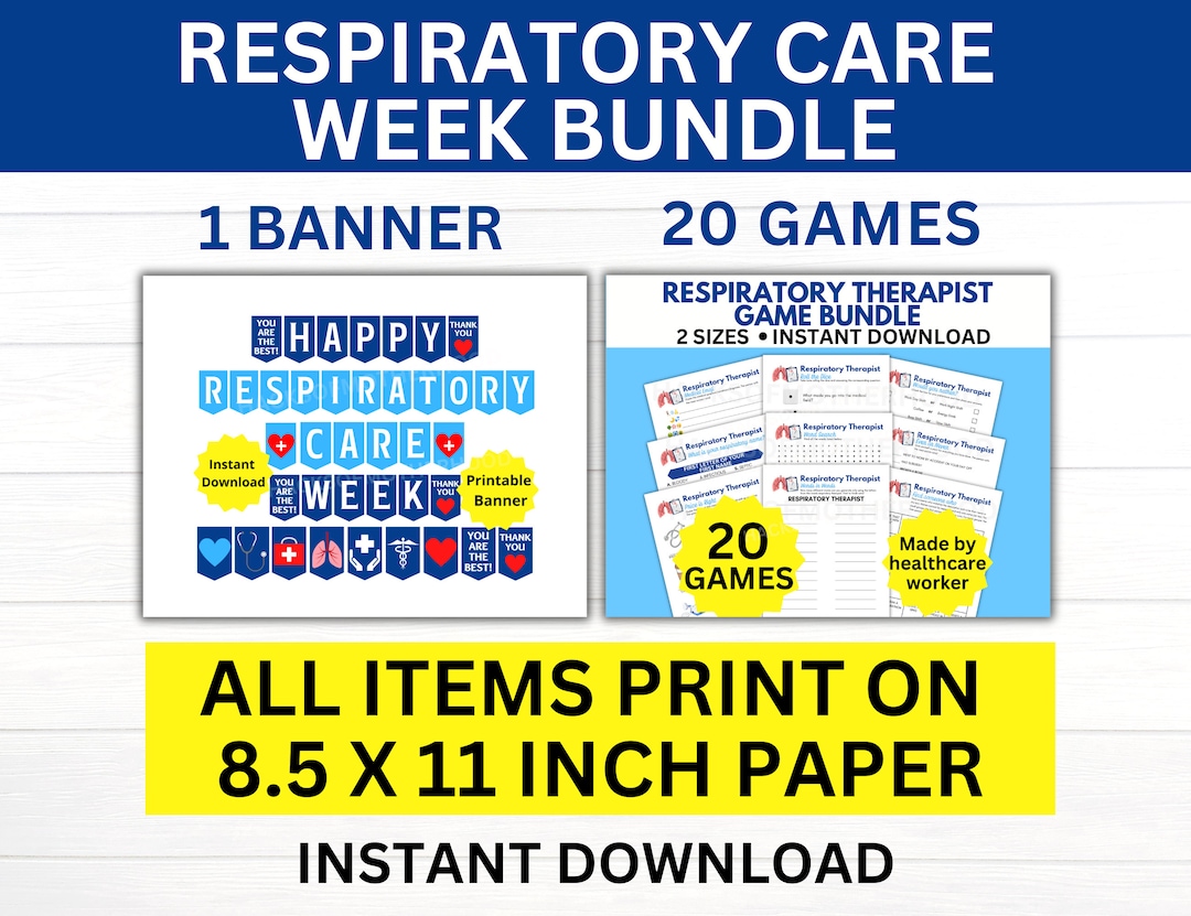 Respiratory Care Week Printable Bundle, Respiratory Therapist Week, Medical Games, RT Banner ...