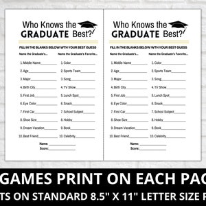 Graduation Party Game Printable, College Graduate, High School ...