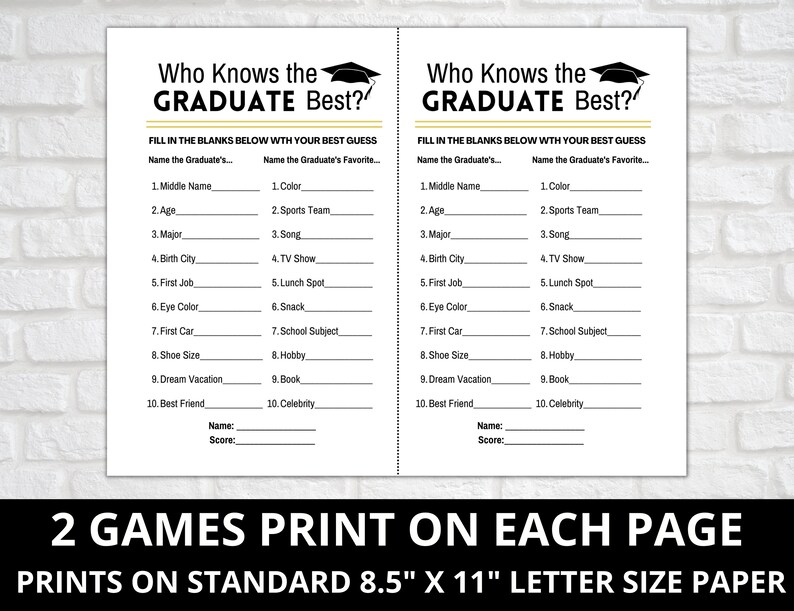 Graduation Party Game Printable College Graduate High School - Etsy