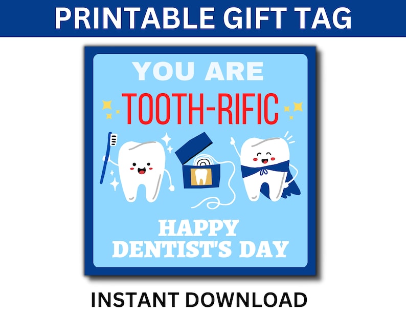 Dentist Day Printable Gift Tag, Happy Dentist Day Gift, Dentist ...