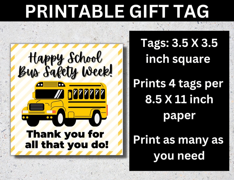 School Bus Safety Week Printable Gift Tags School Bus Safety - Etsy