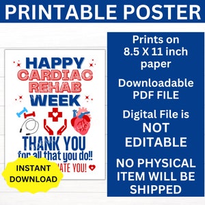 Cardiac Rehab Week Printable Bundle, Happy Cardiac Rehab Week Sign ...