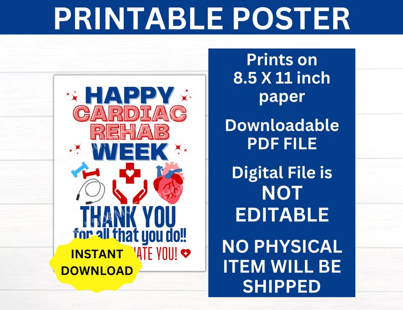 Cardiac Rehab Week Printable Bundle, Happy Cardiac Rehab Week Sign ...