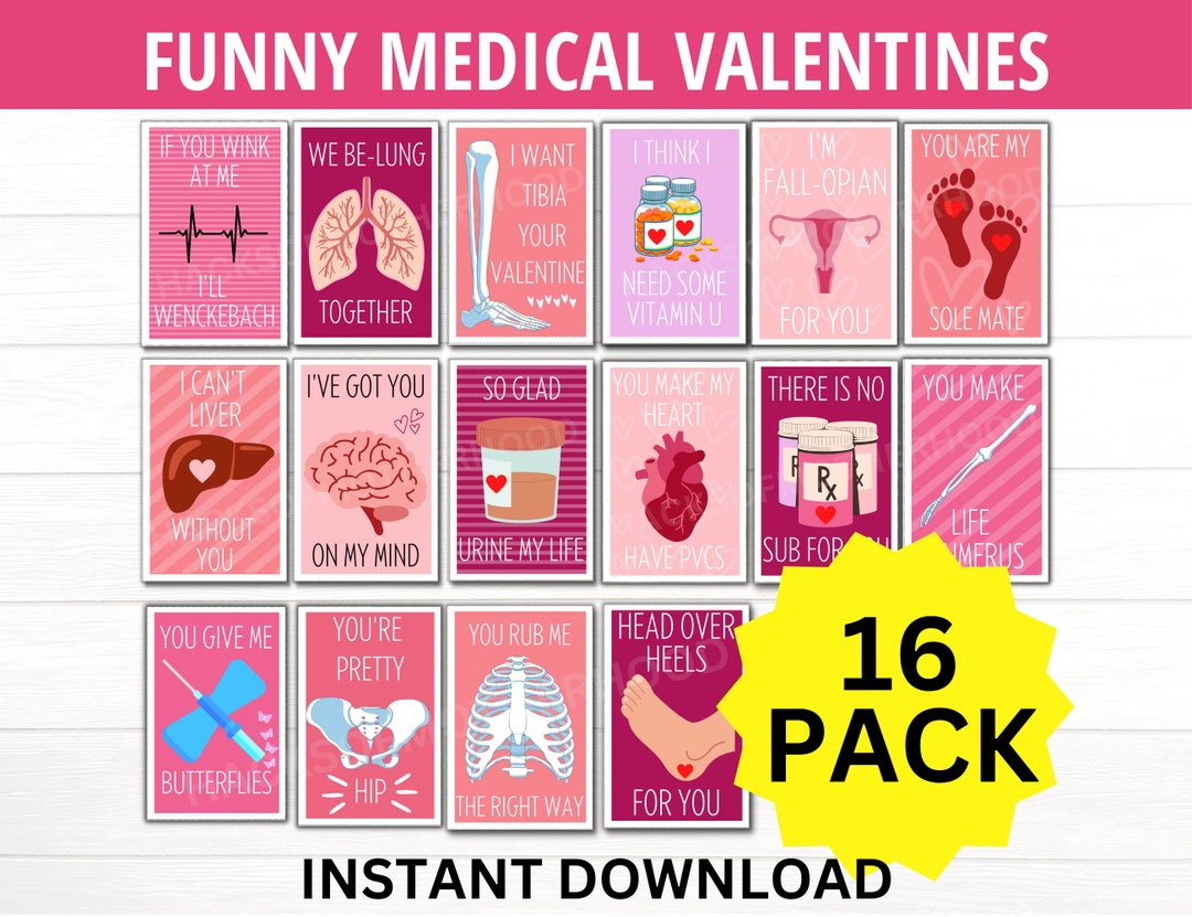 Funny Medical Valentine's Day Cards, 16 Pack Medical Pun Valentines ...
