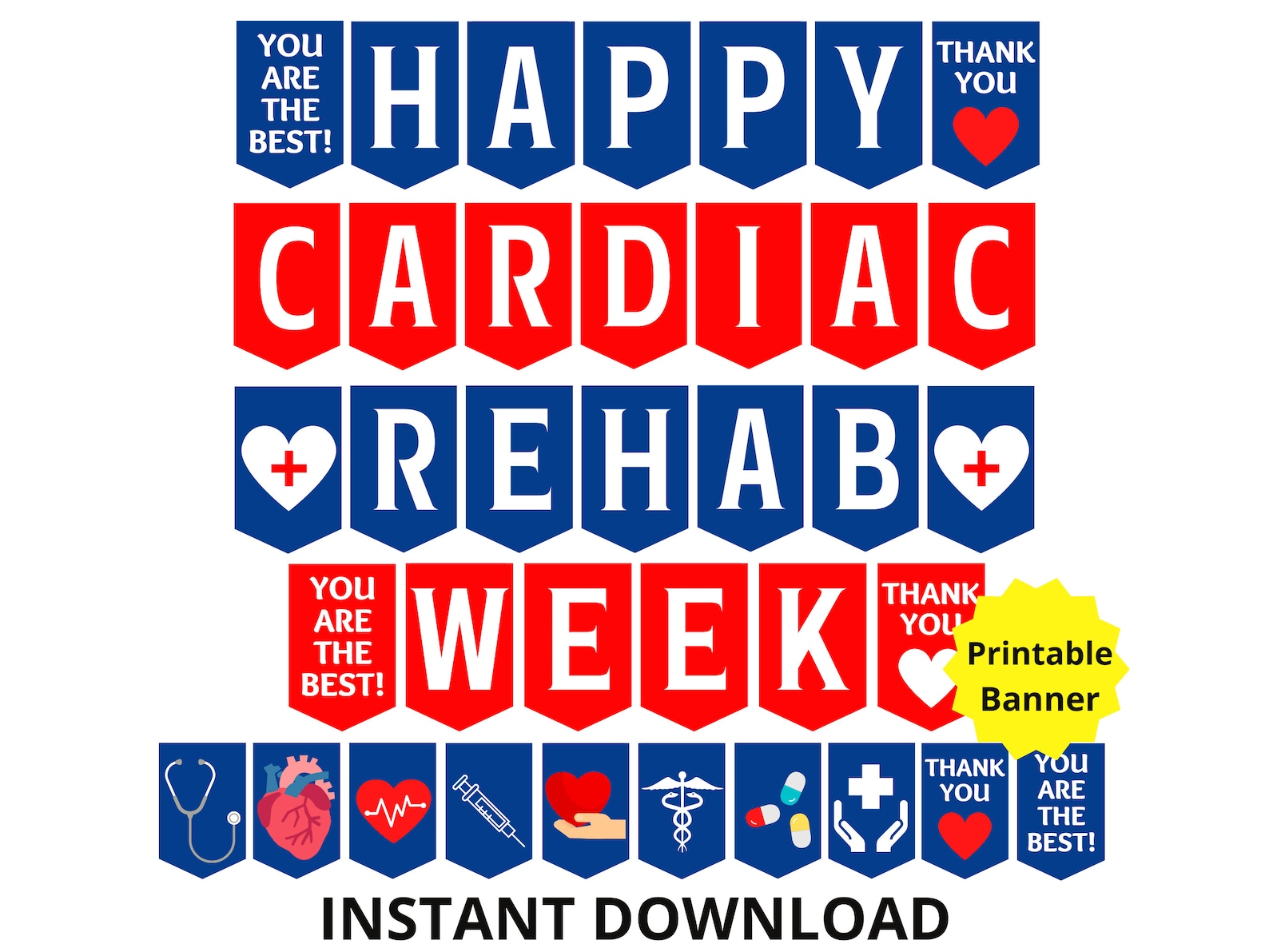 Cardiac Rehab Week Printable Banner, Happy Cardiac Rehab Week Sign ...