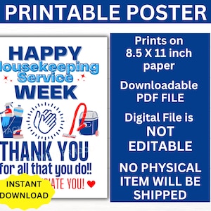 Housekeeping Service Week Printable Poster, Housekeeper Week Sign ...